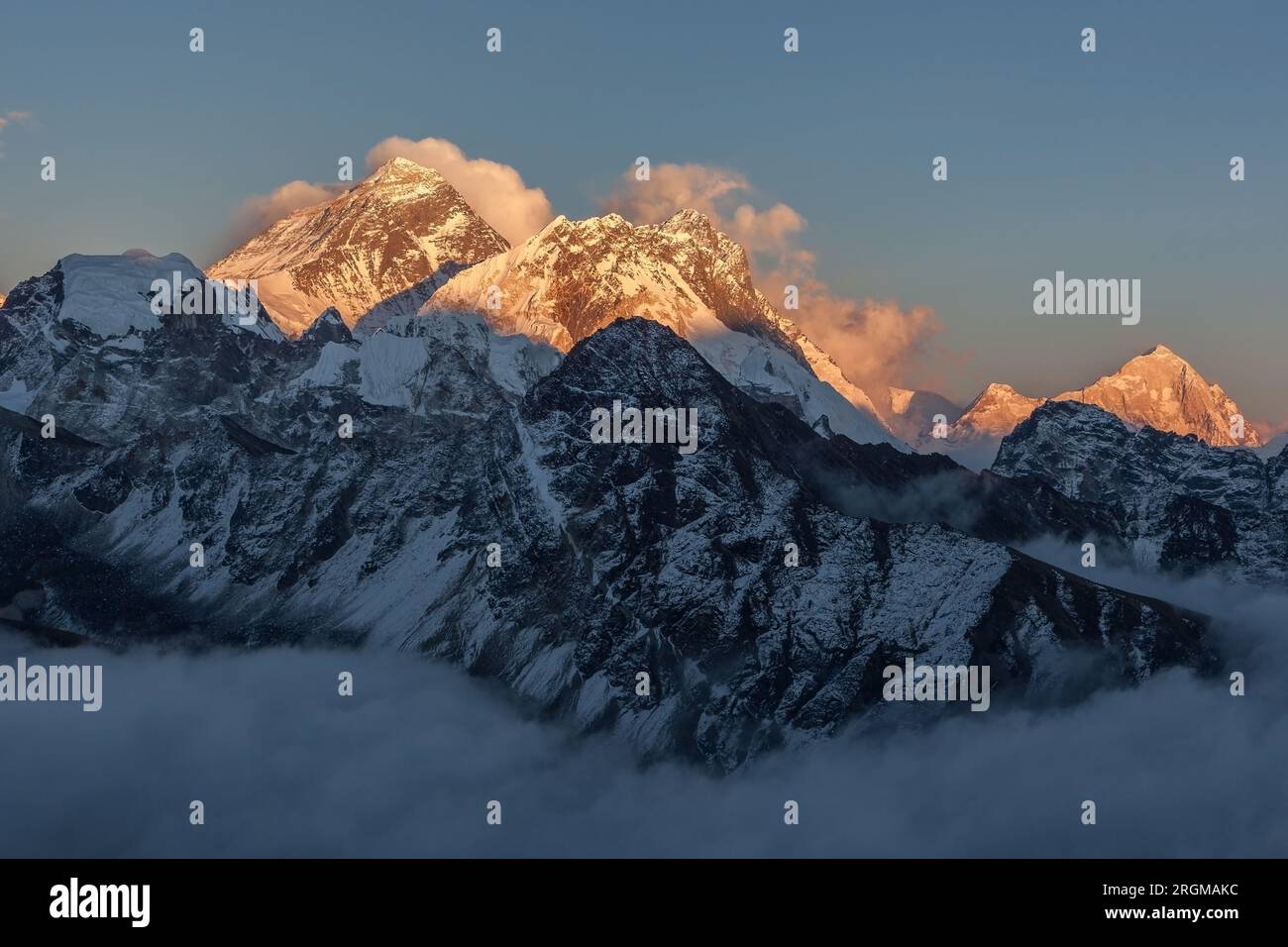 Mount Everest view from Gokyo Ri. Picturesque mountain peak surrounded ...