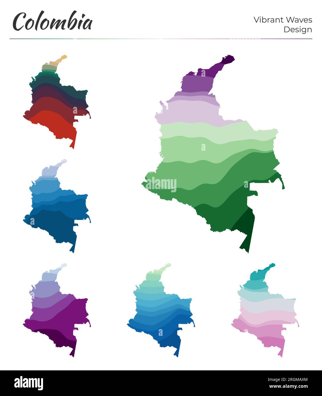 Set of vector maps of Colombia. Vibrant waves design. Bright map of ...