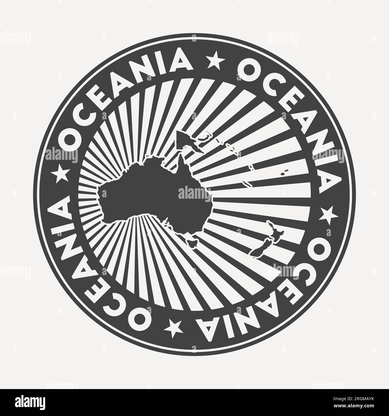 Oceania round logo. Vintage travel badge with the circular name and map ...