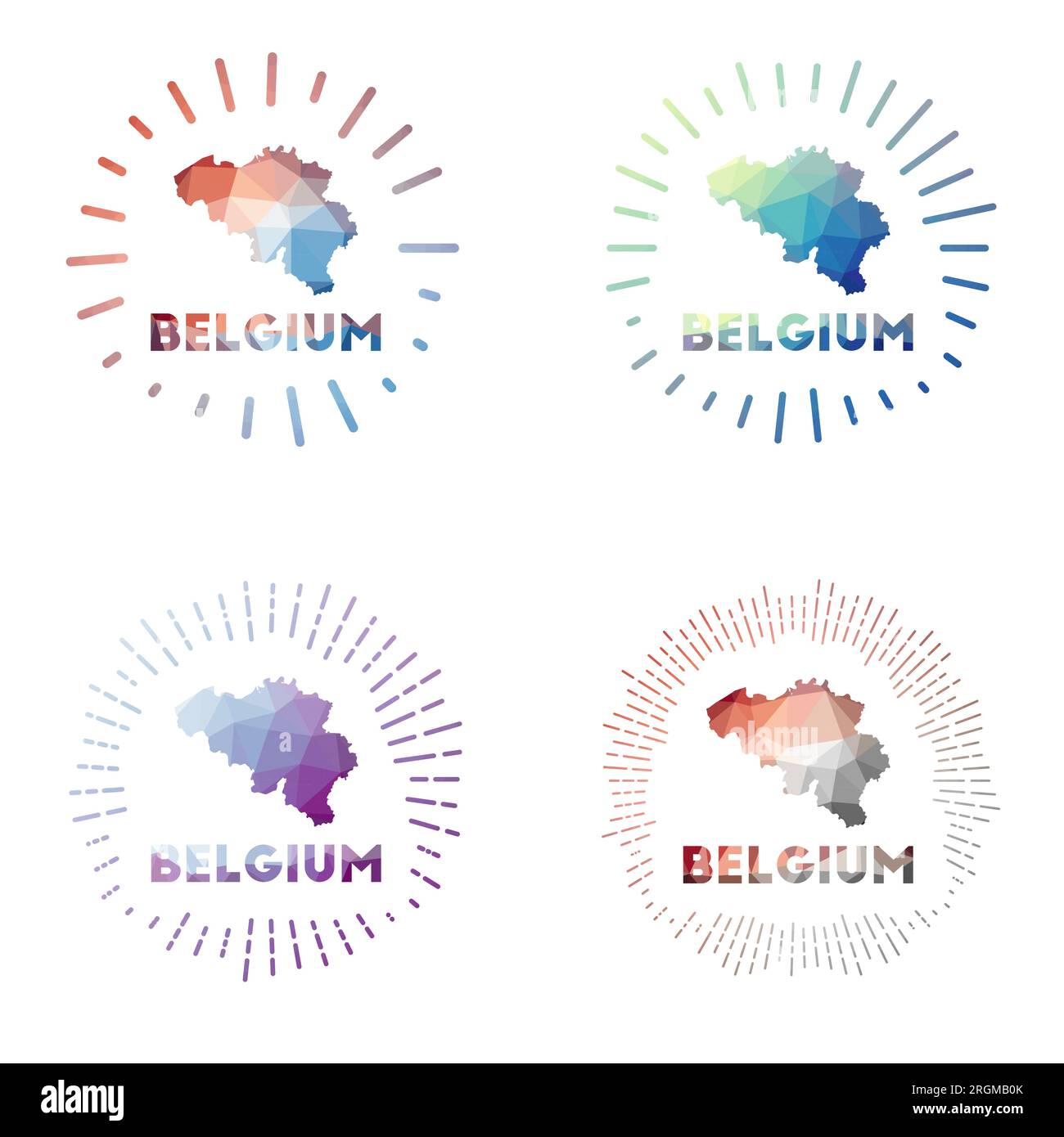Belgium low poly sunburst set. Logo of country in geometric polygonal ...
