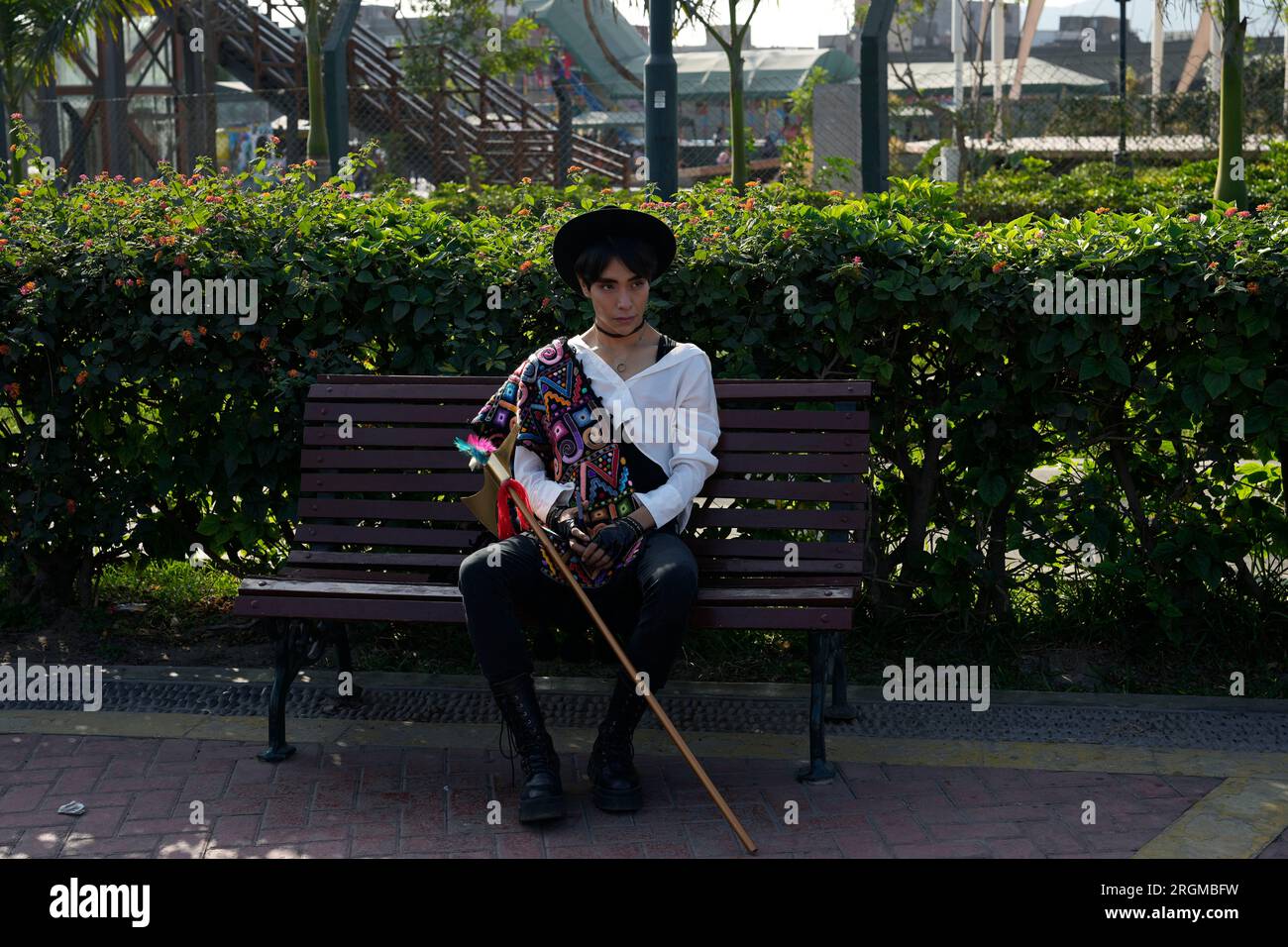 Peruvian singer Lenin Tamayo takes a break from recording a music video ...