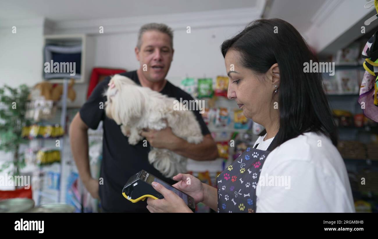Happy Client Pays for Grooming Procedure, Contactless Payment at Pet ...