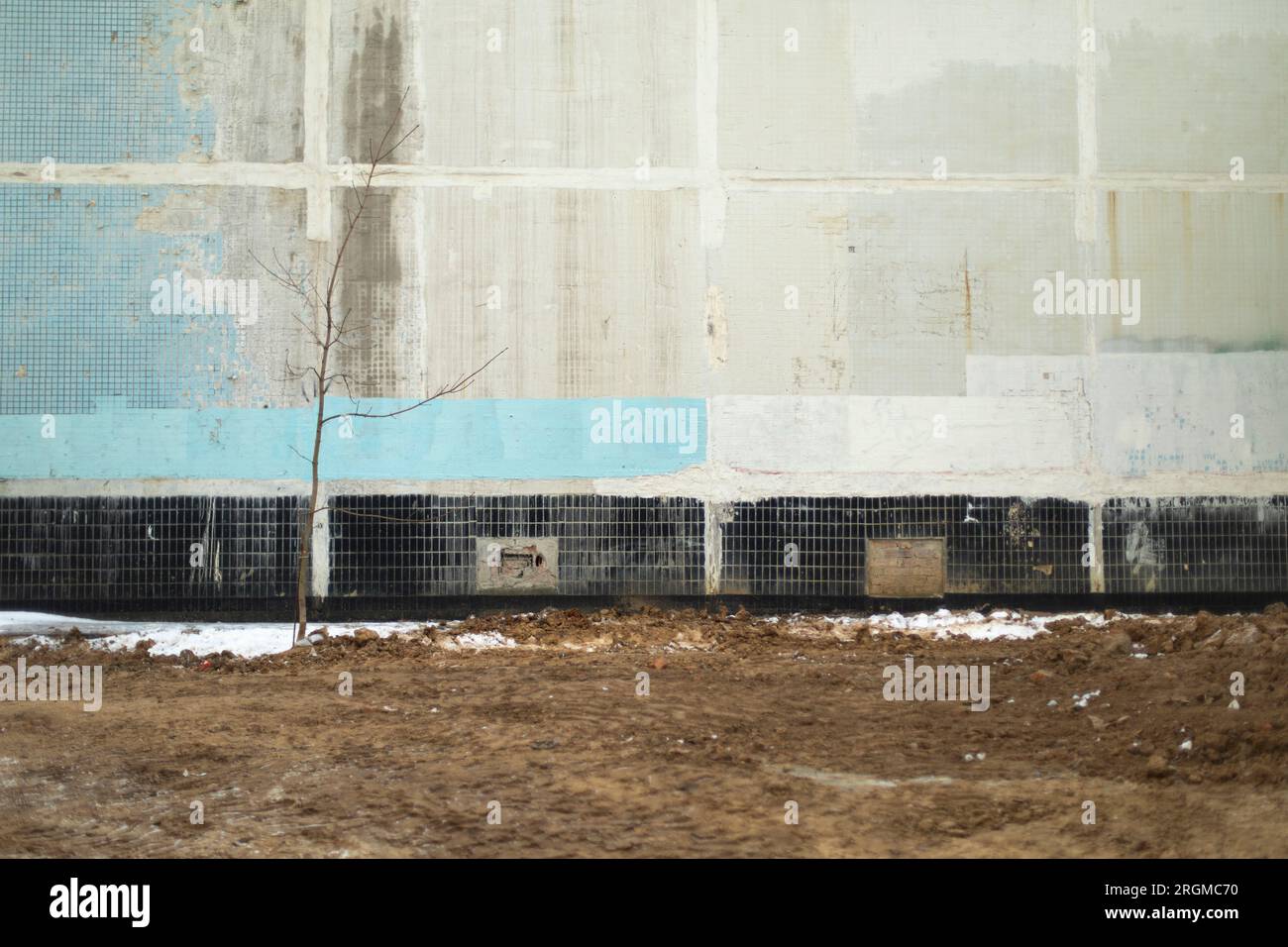 Wall of building without windows. House in detail. Old residential ...