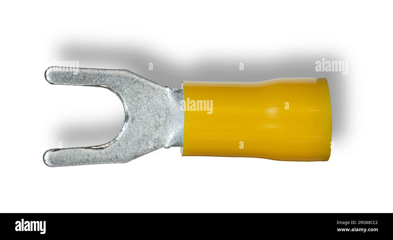 Fork wire connector used for attaching to a component with a drop ...