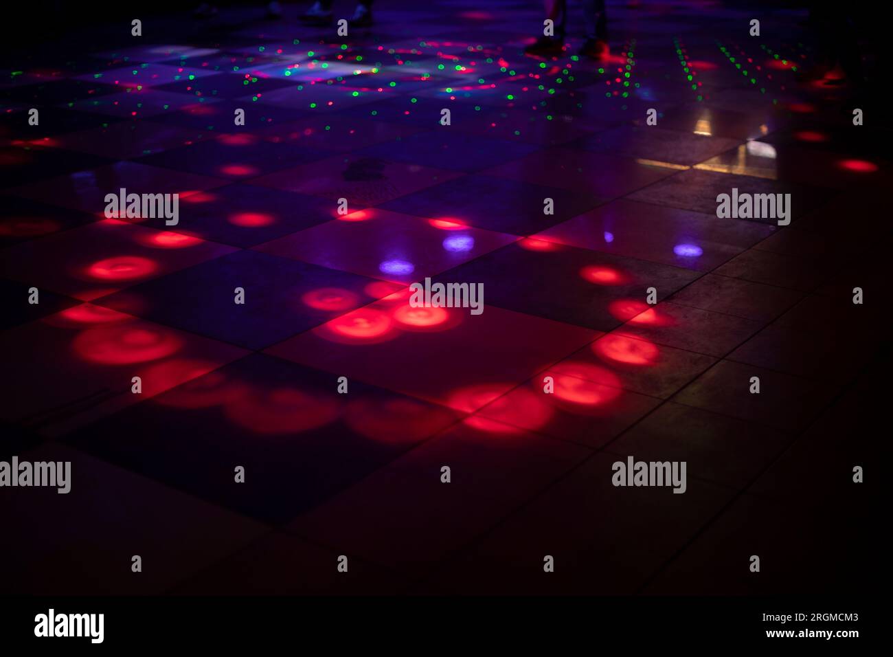 Disco light. Color music on dance floor. Place for dancing. Bright ...