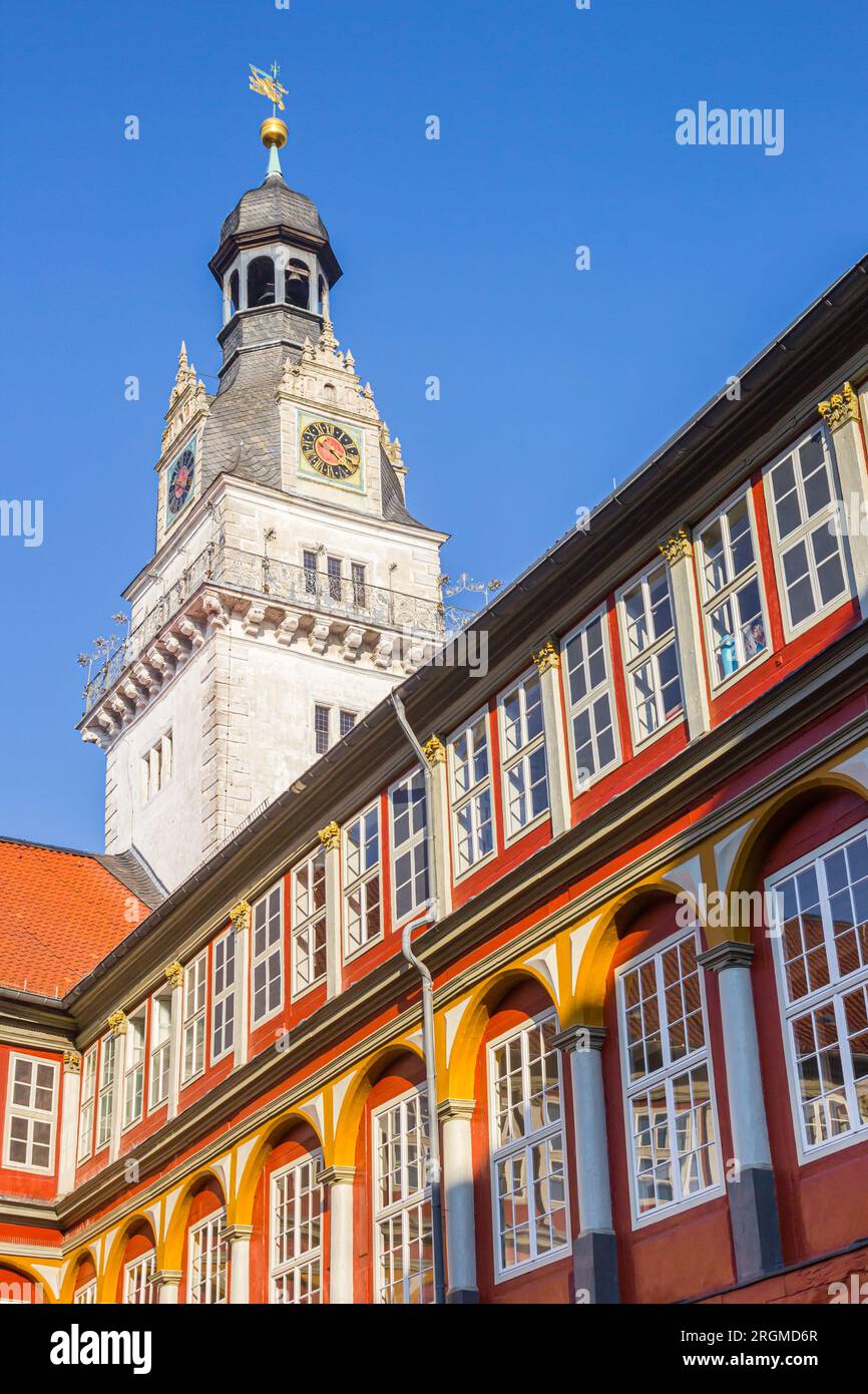 Tower of the historic colorful castle in Wolfenbuttel, Germany Stock ...