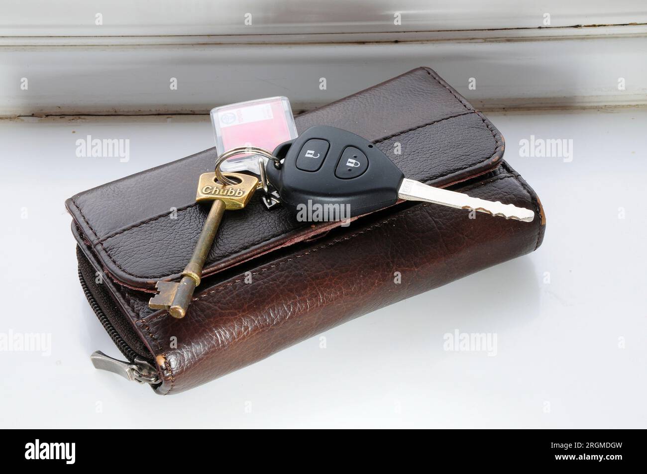 Ladies purse and keys on window sill Stock Photo - Alamy