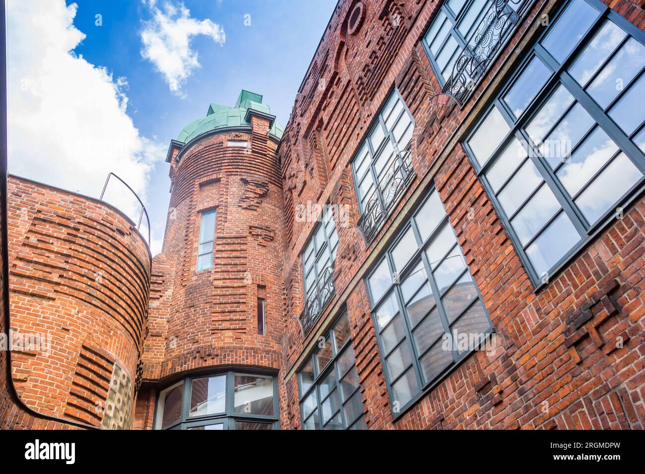 Historic red brick tower in the Boettcherstrasse street of Bremen ...