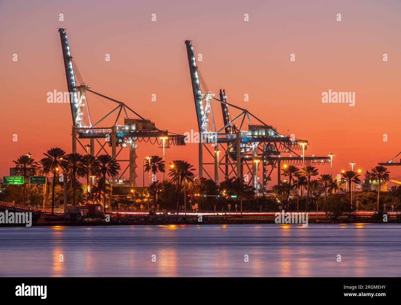 The port of Miami at sunset, USA Stock Photo - Alamy
