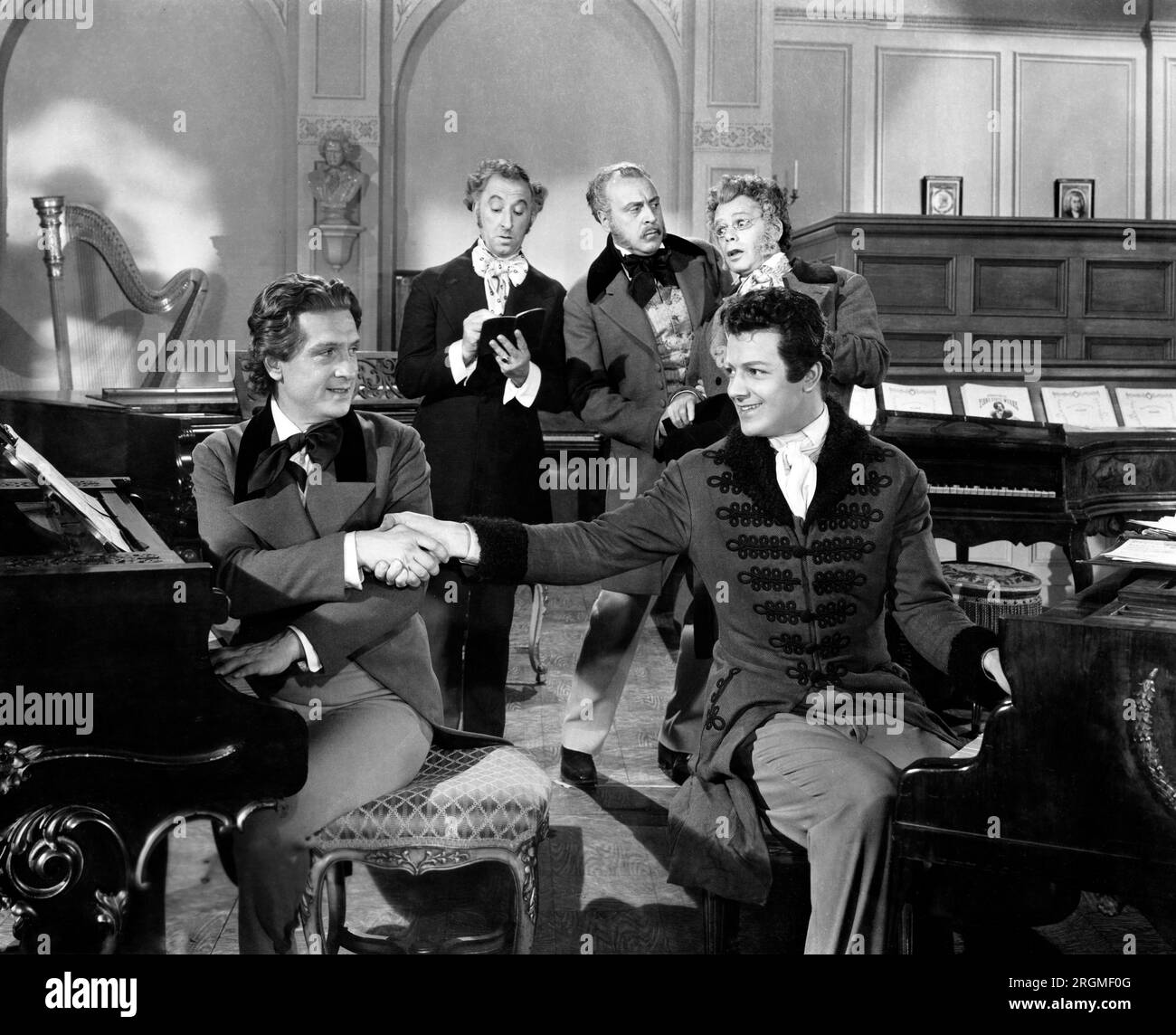 Stephen Bekassy, Cornel Wilde, on-set of the Film, "A Song To Remember", Columbia Pictures, 1945 ...