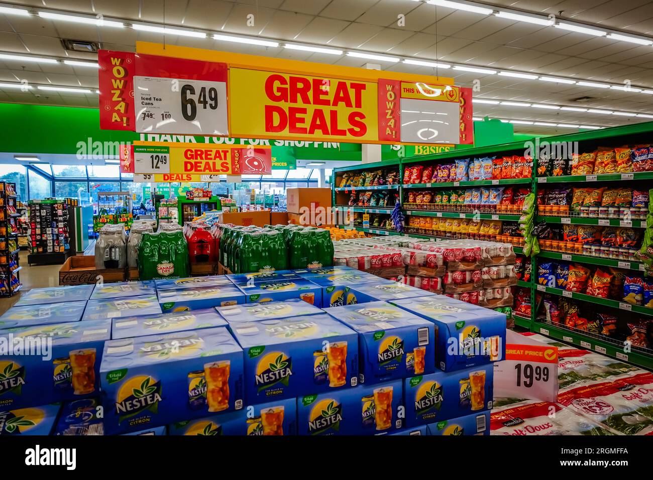 supermarket great deal sign hanging from the ceiling Stock Photo - Alamy