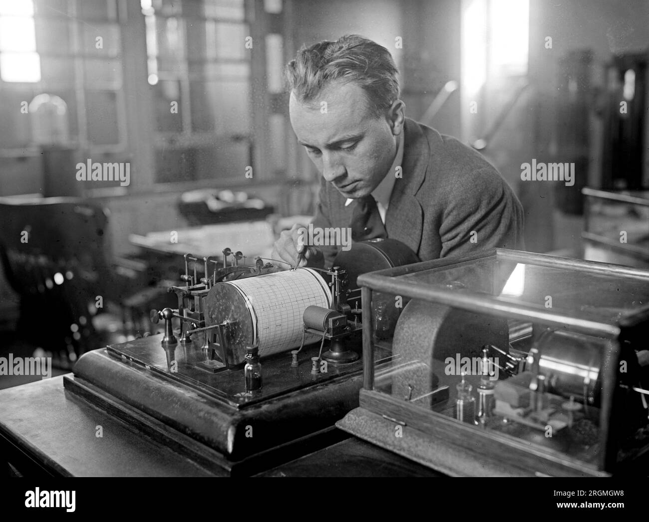 Weather Bureau, meteorograph, instrument used to see how fast the wind ...