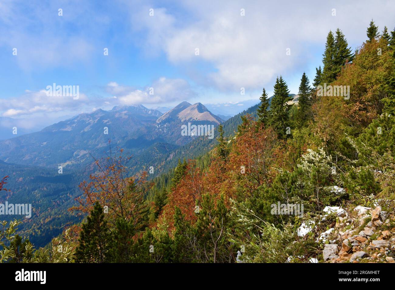 View of Golica mountain in Karavanke mountain range in Slovenia with ...