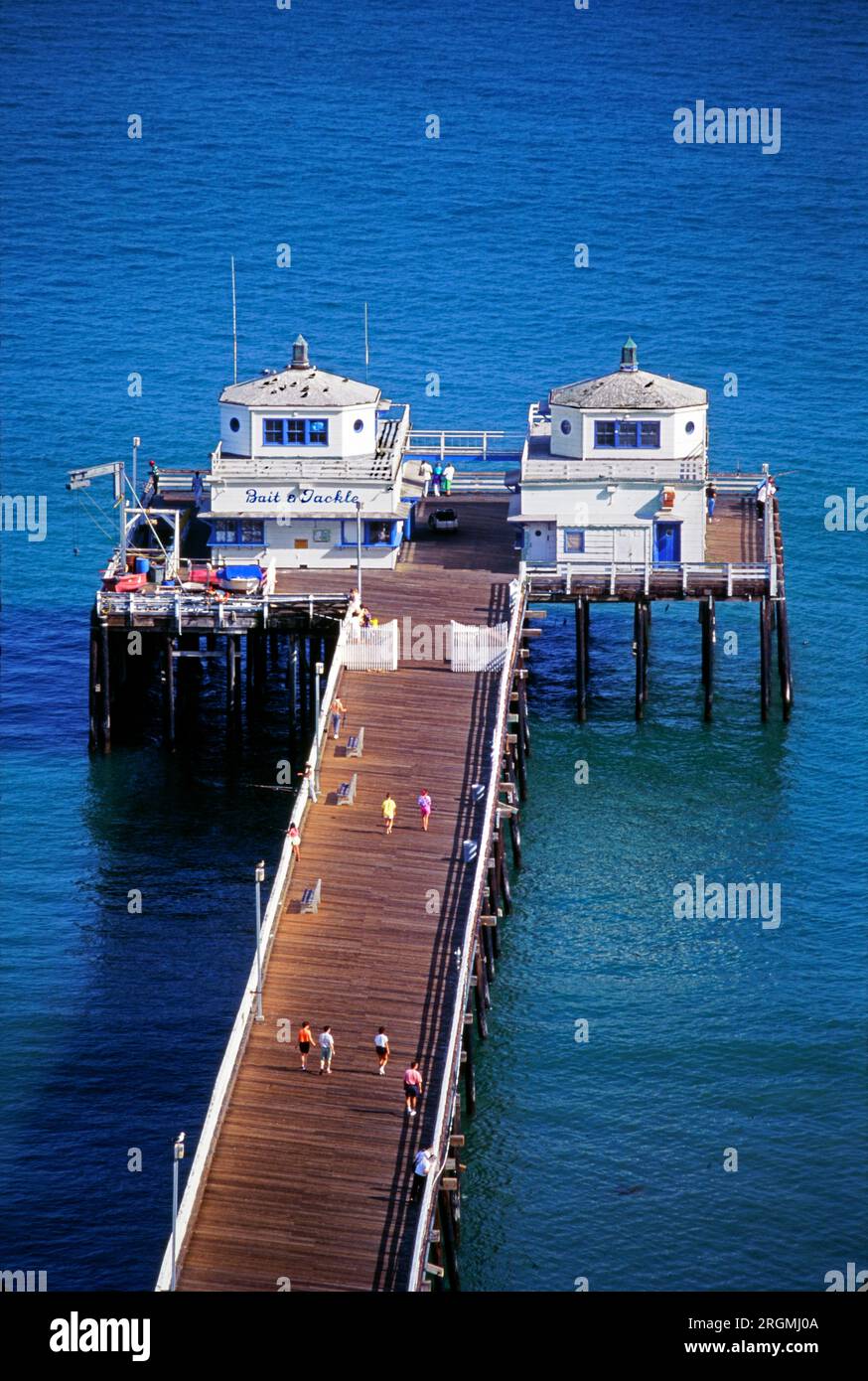 Aerial view over the Malibu Pier, originally built in 1905 in Malibu ...