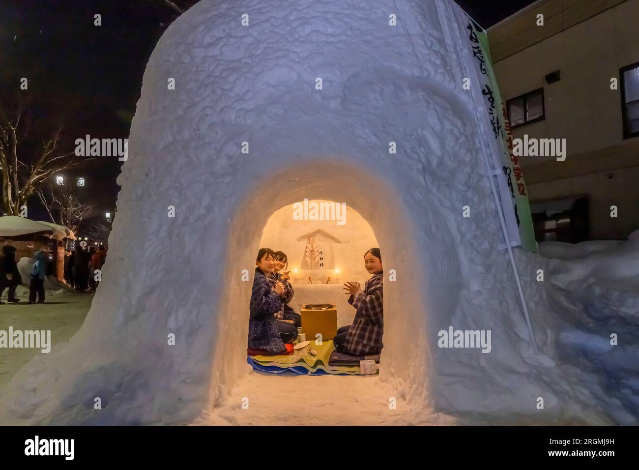 Kamakura, local winter festival, snow dome(igloo), water god's shrine ...
