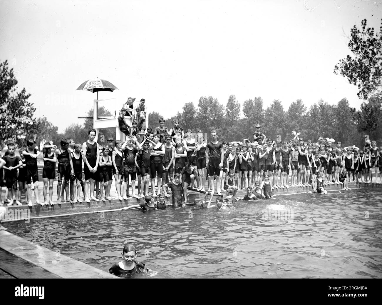 Swimmers at a bathing beach or swimming pool in Washington D.C. ca ...