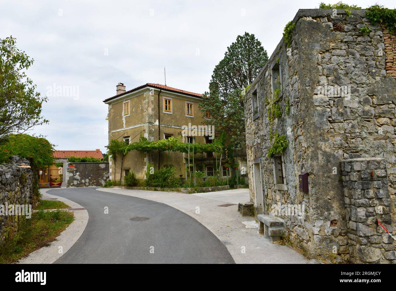 Street leading through a small village of Skocjan neat Matavun in ...