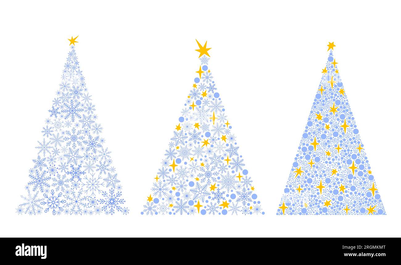 Original Christmas trees made of snowflakes set, polka dots and stars ...