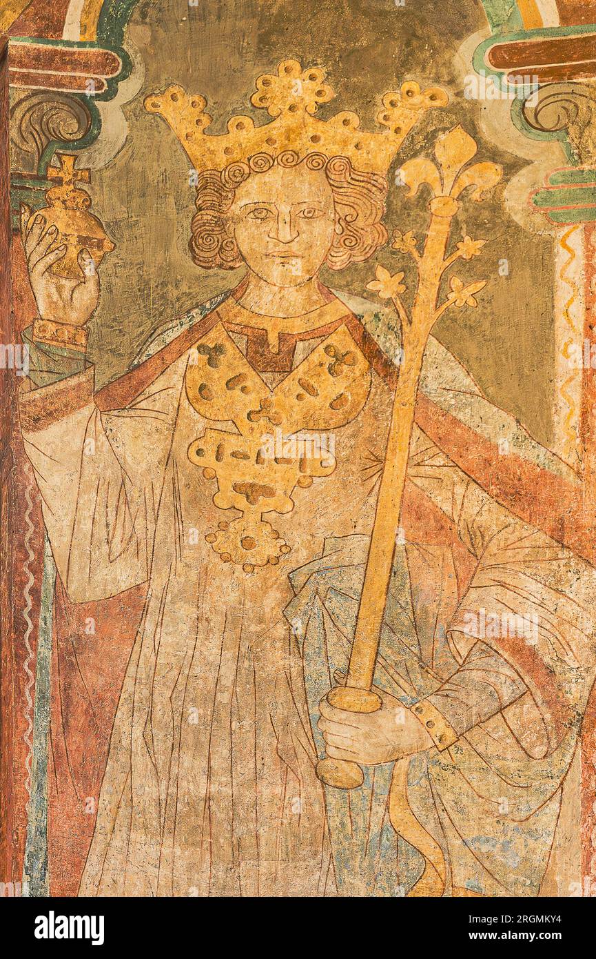 Eric Ploughpenny with scepter an national apple, an ancient mural in St ...