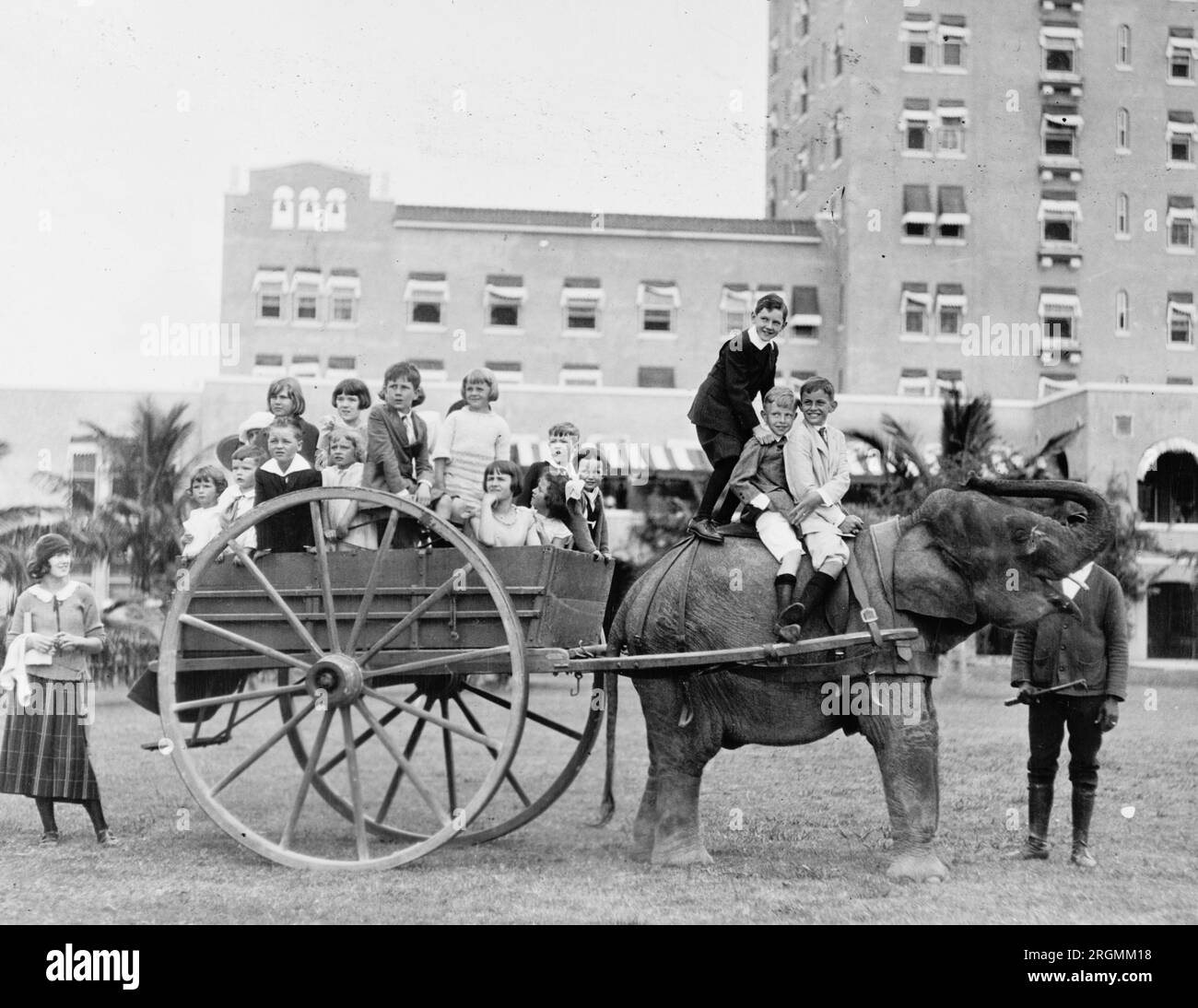 Children riding in a wagon pulled by an elephant ca. 1923 Stock Photo ... Children riding in a wagon pulled by an elephant ca. 1923 Stock Photo ...