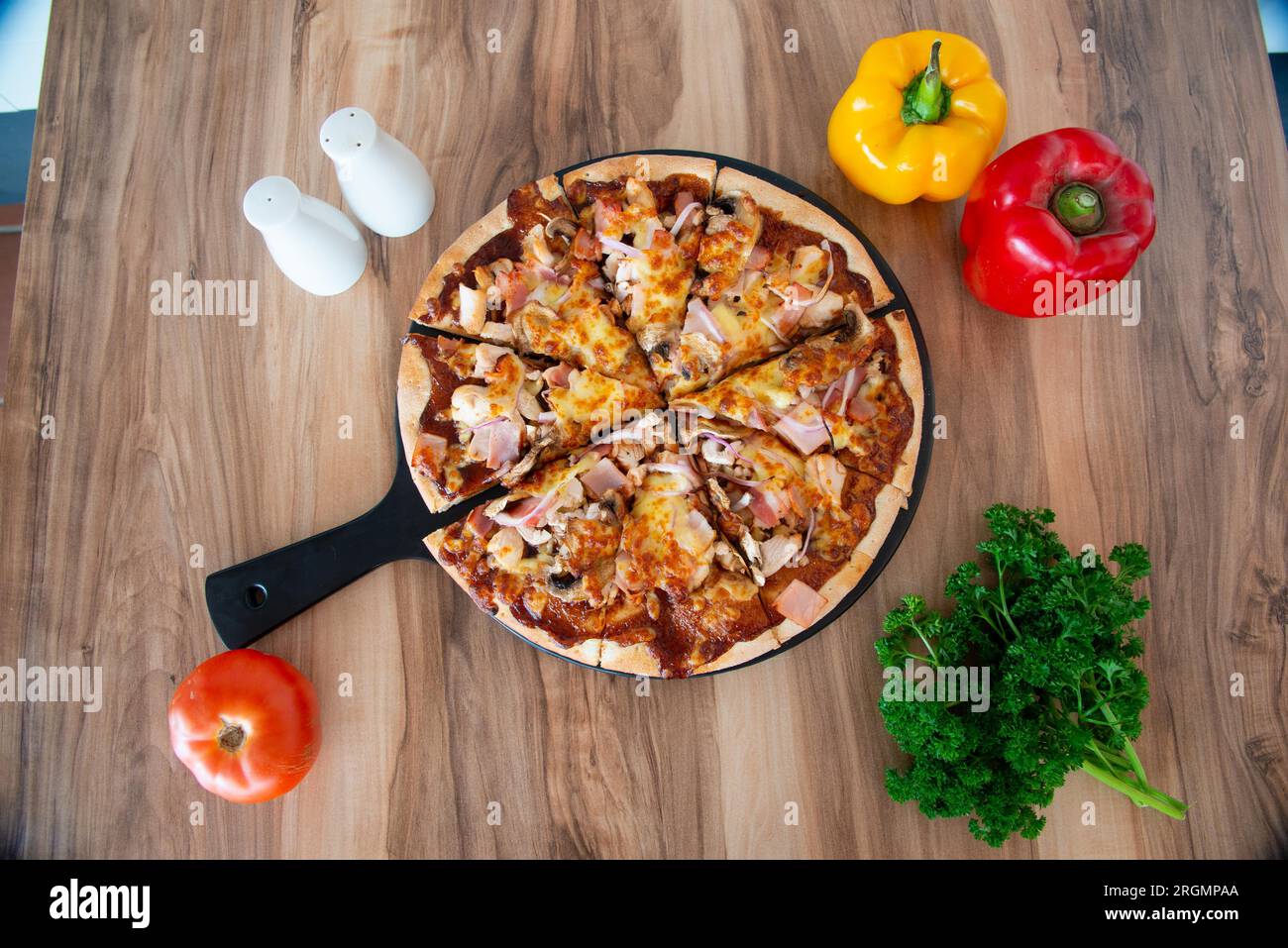 Pizza in display for the photo shoot in Tokyo, Japan. Nowadays in 2022 ...