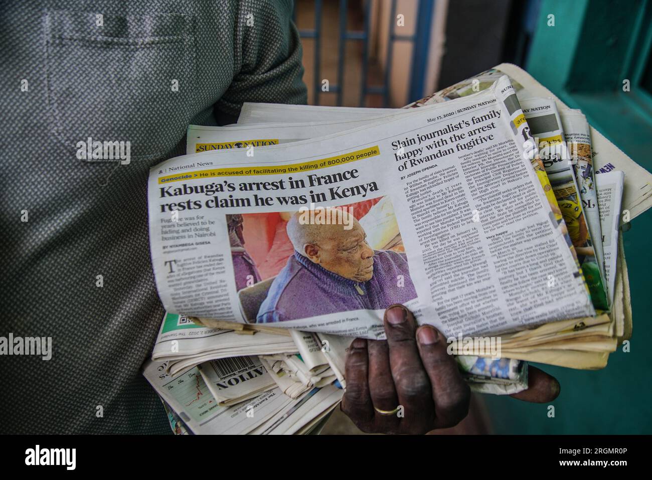 A view of old Kenyan newspapers that covered the story of suspected ...