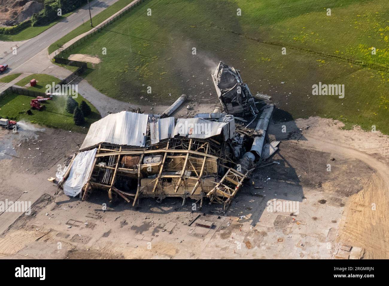 The James De Young Power Plant lays in a heap after a controlled ...