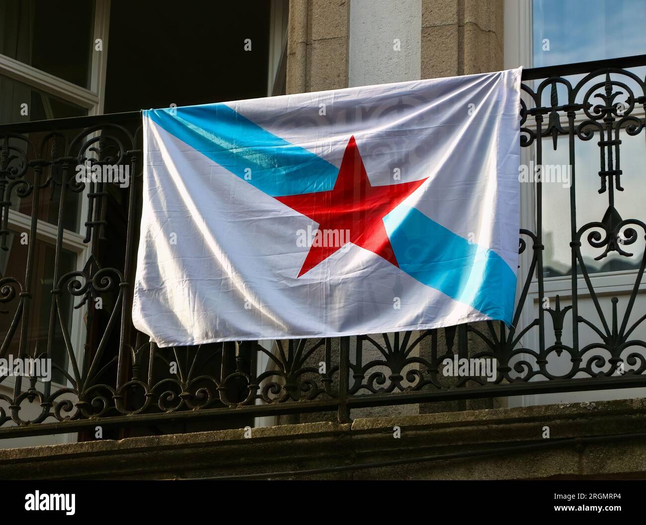 Flag the Estreleira symbol of left-wing Galician nationalism hanging on ...