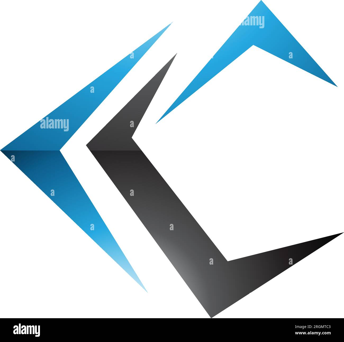 Black and Blue Glossy Letter C Icon with Pointy Tips on a White ...