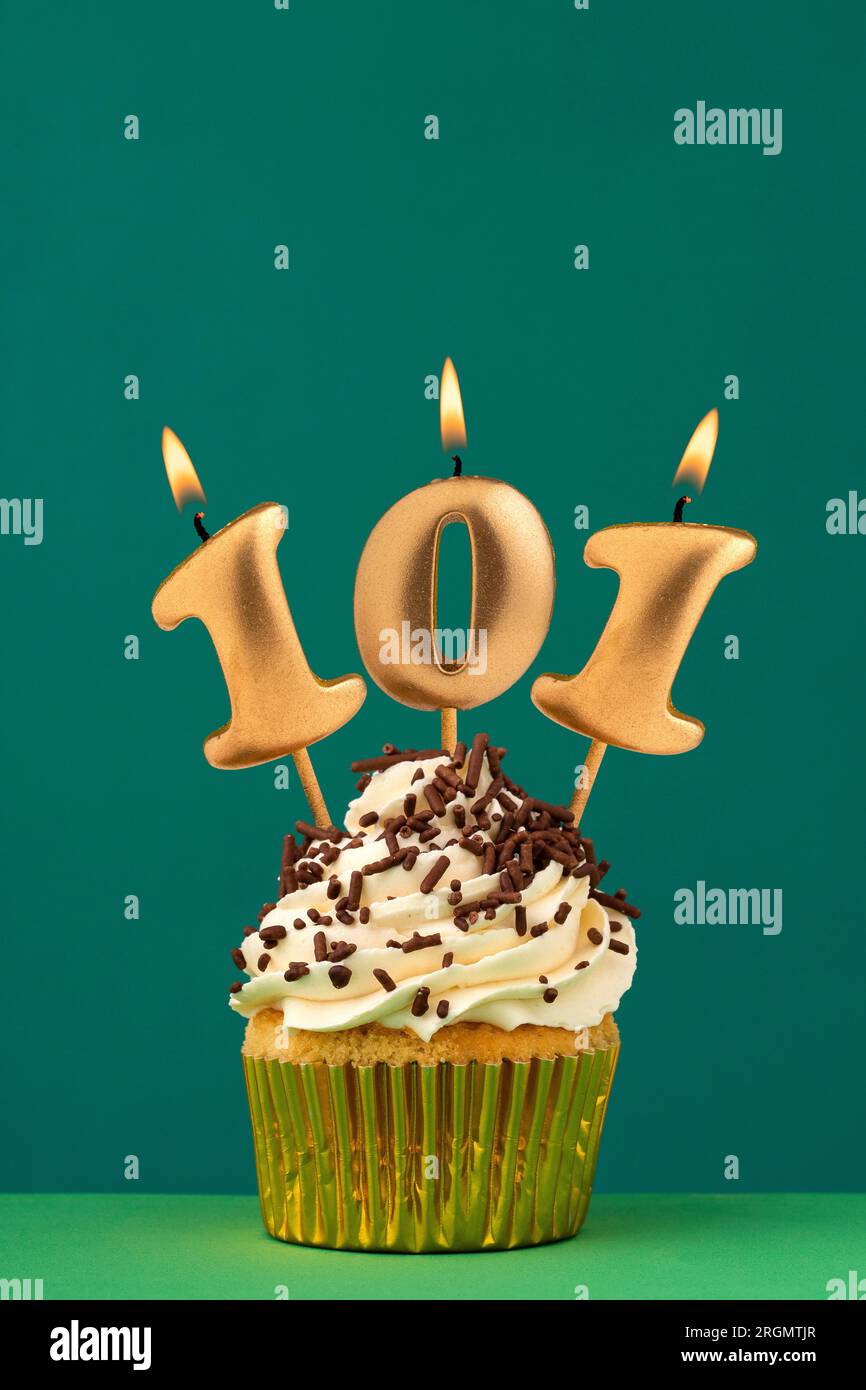 Birthday candle number 101 - Vertical anniversary card with green ...