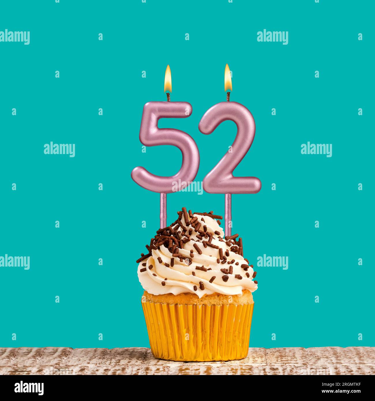 Birthday card with number 52 candle on aquamarine background Stock ...