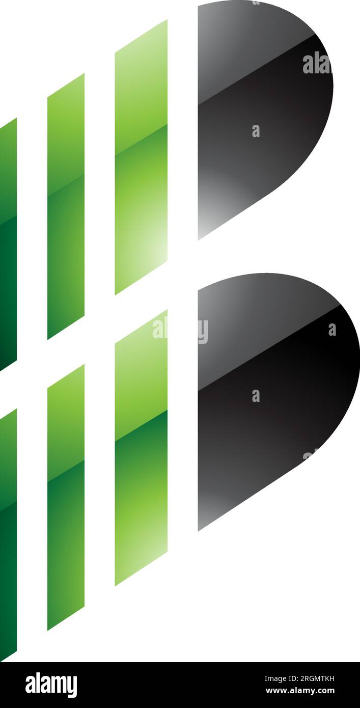 Black and Green Glossy Letter B Icon with Vertical Stripes on a White ...
