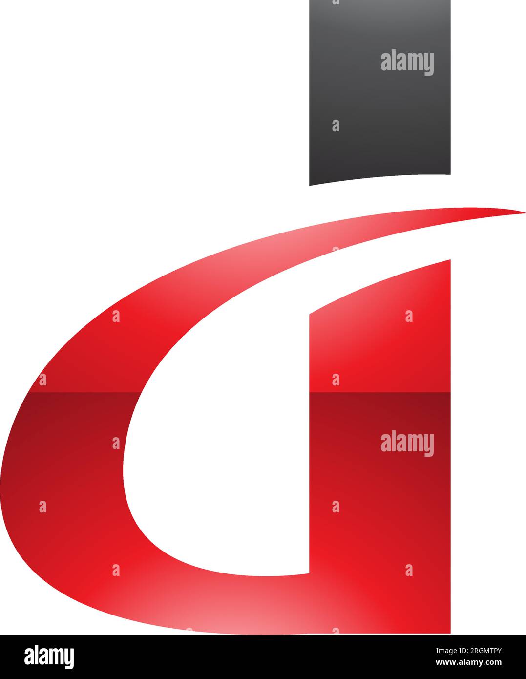 Black and Red Glossy Curvy Pointed Letter D Icon on a White Background ...