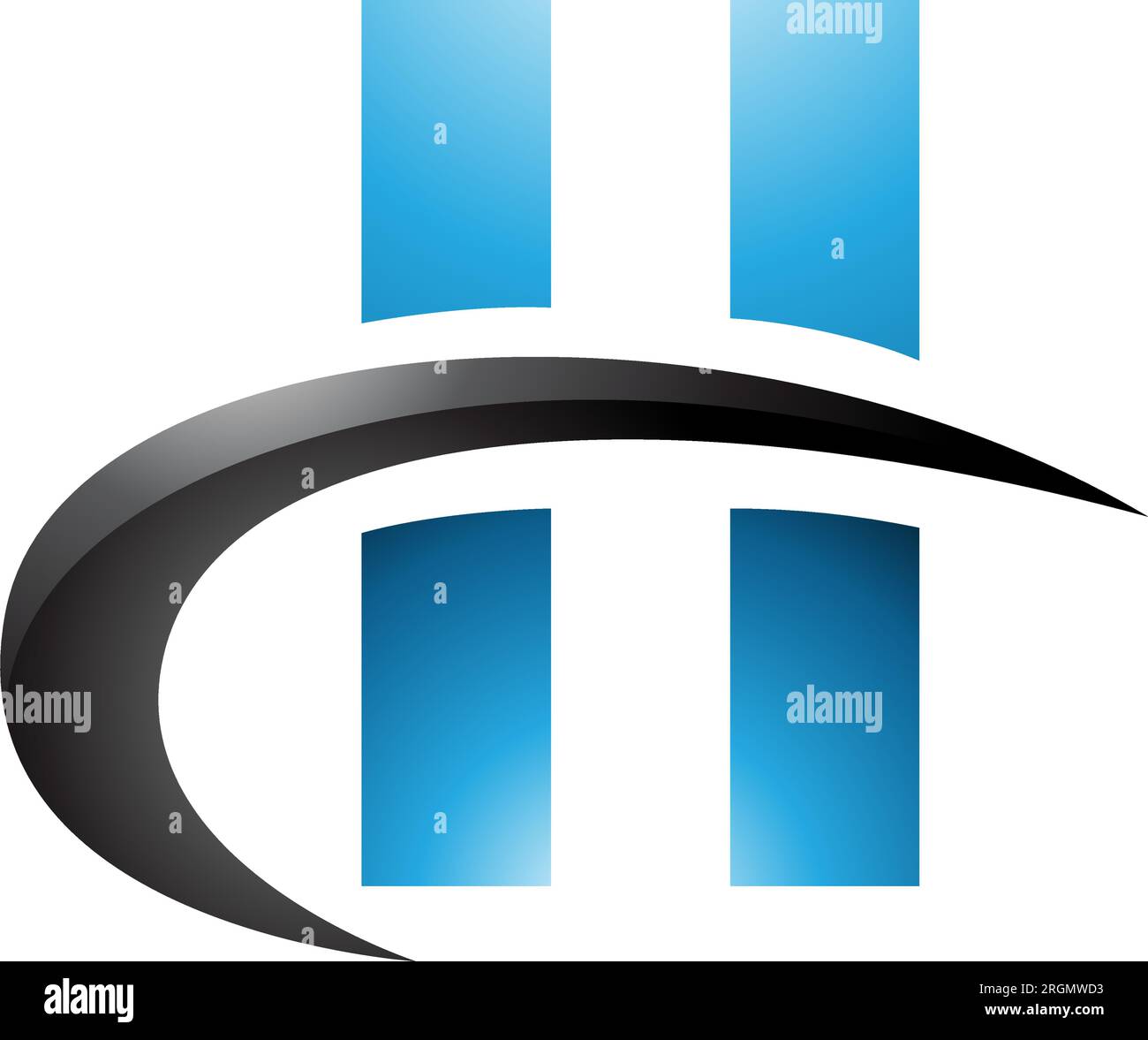 Blue and Black Glossy Letter H Icon with Vertical Rectangles and a ...