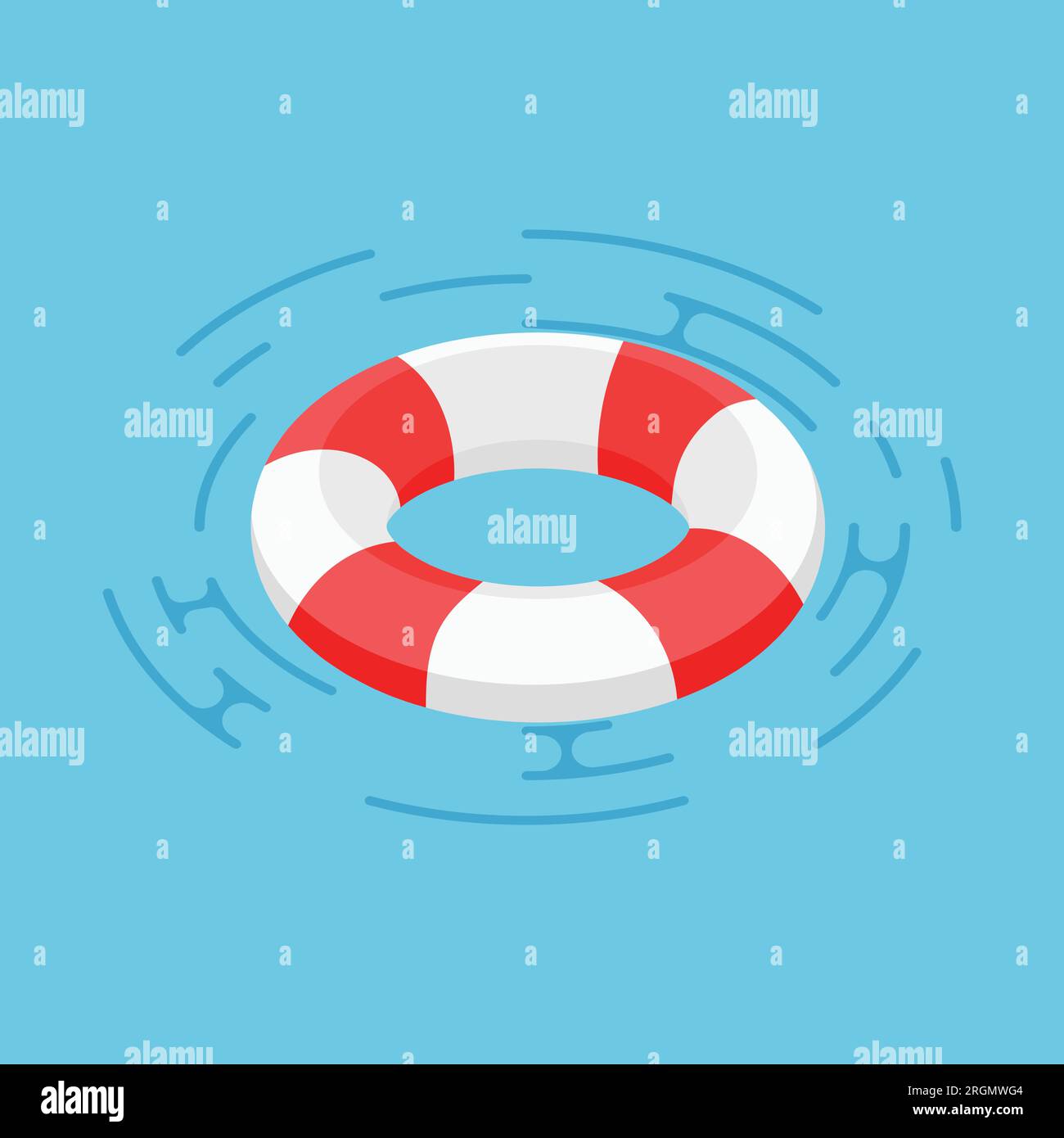 3d red and white lifebuoy. Floating inflatable lifebuoy and laps on the ...