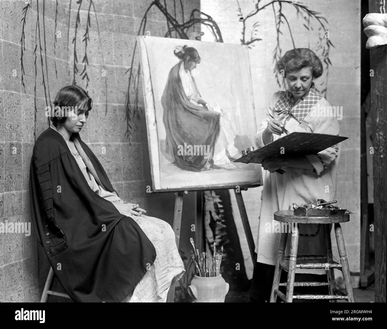 Catherine Critcher (woman painting using a female model) ca. 1923 Stock ...