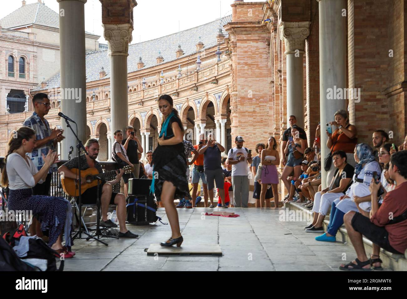 August 8, 2023: Seville, Andalucia, Spain. Flamenco group, made up of ...