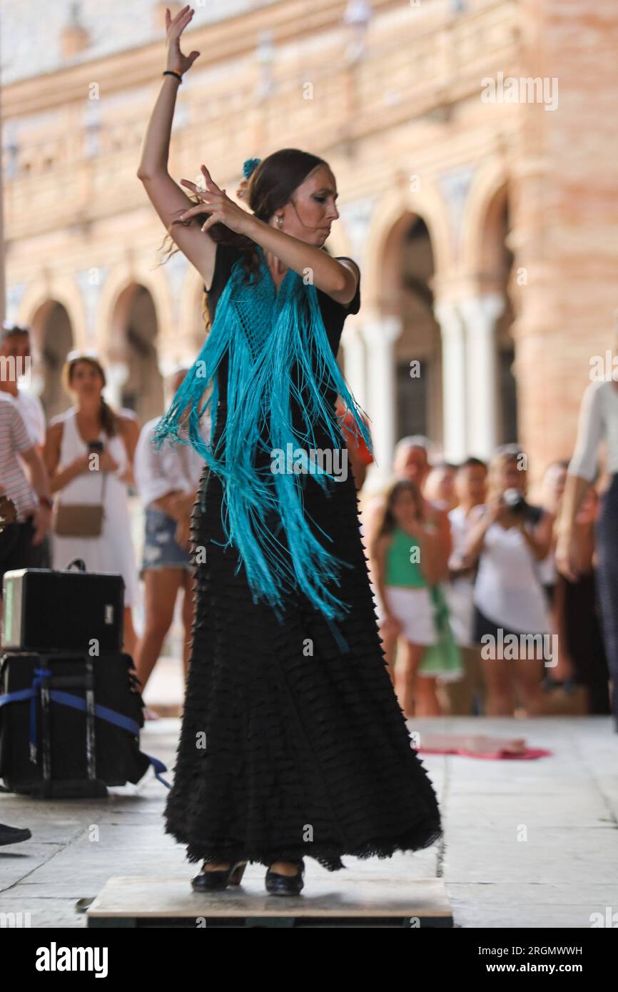 August 8, 2023: Seville, Andalucia, Spain. Flamenco group, made up of ...