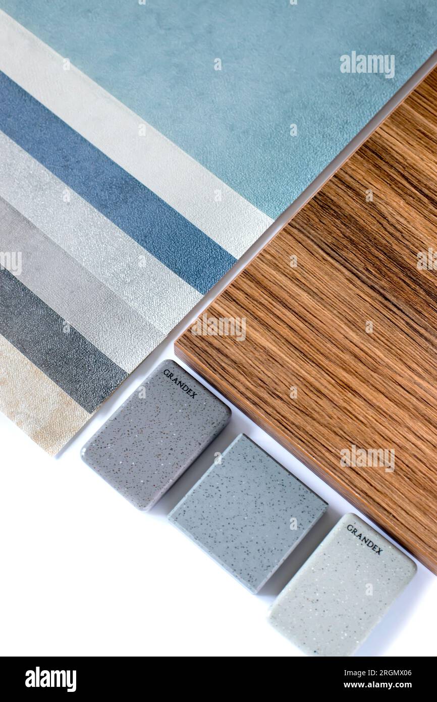 Close up combination of interior material containing set of artficial ... Close up combination of interior material containing set of artficial ...