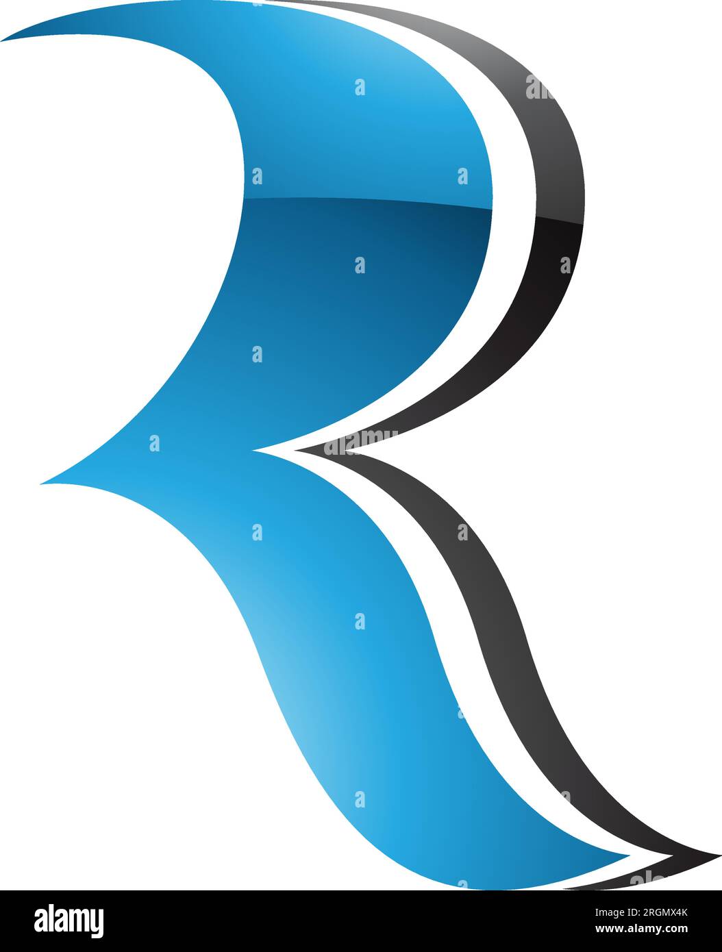 Blue and Black Glossy Wavy Shaped Letter R Icon on a White Background ...