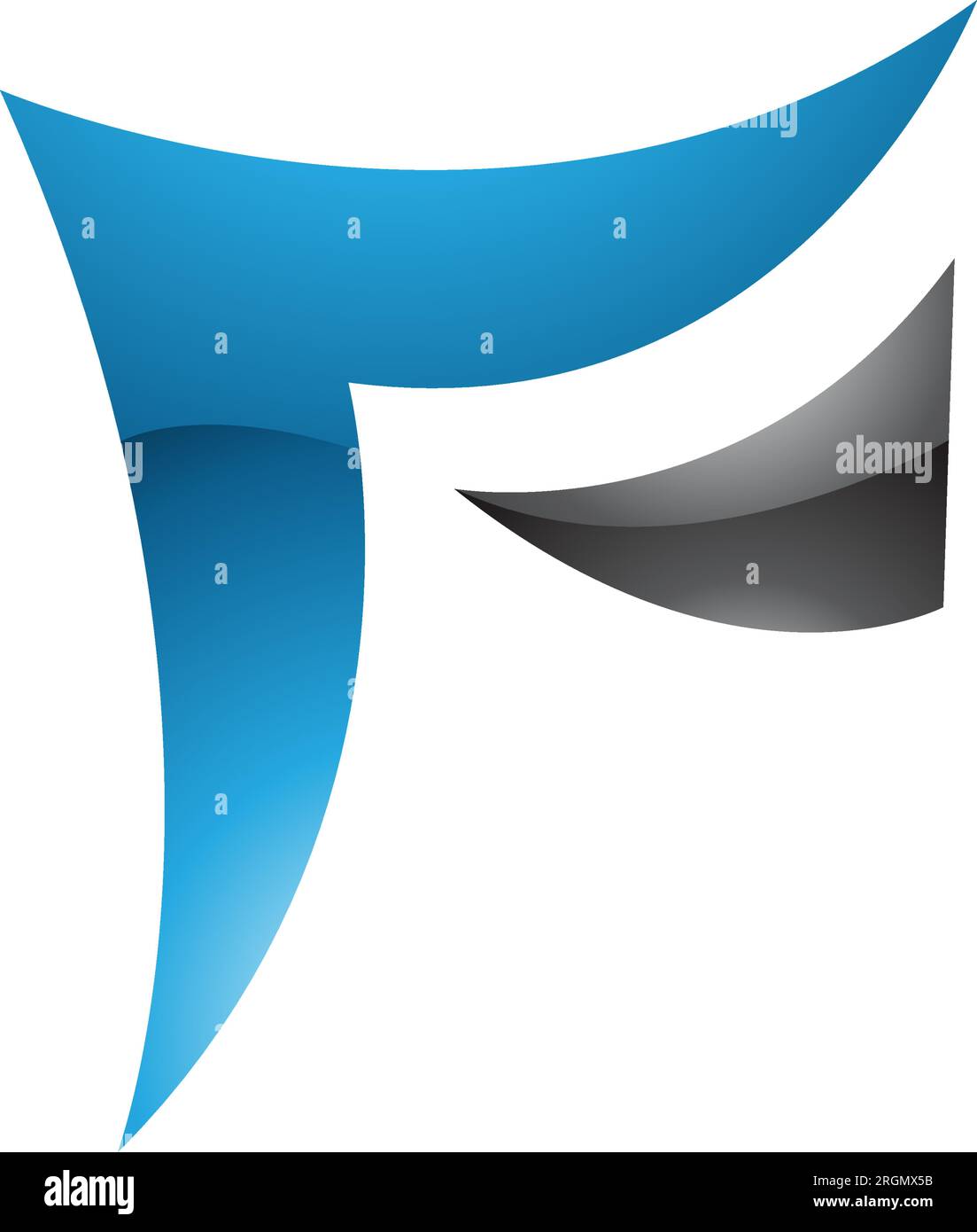 Blue and Black Wavy Glossy Paper Shaped Letter F Icon on a White ...