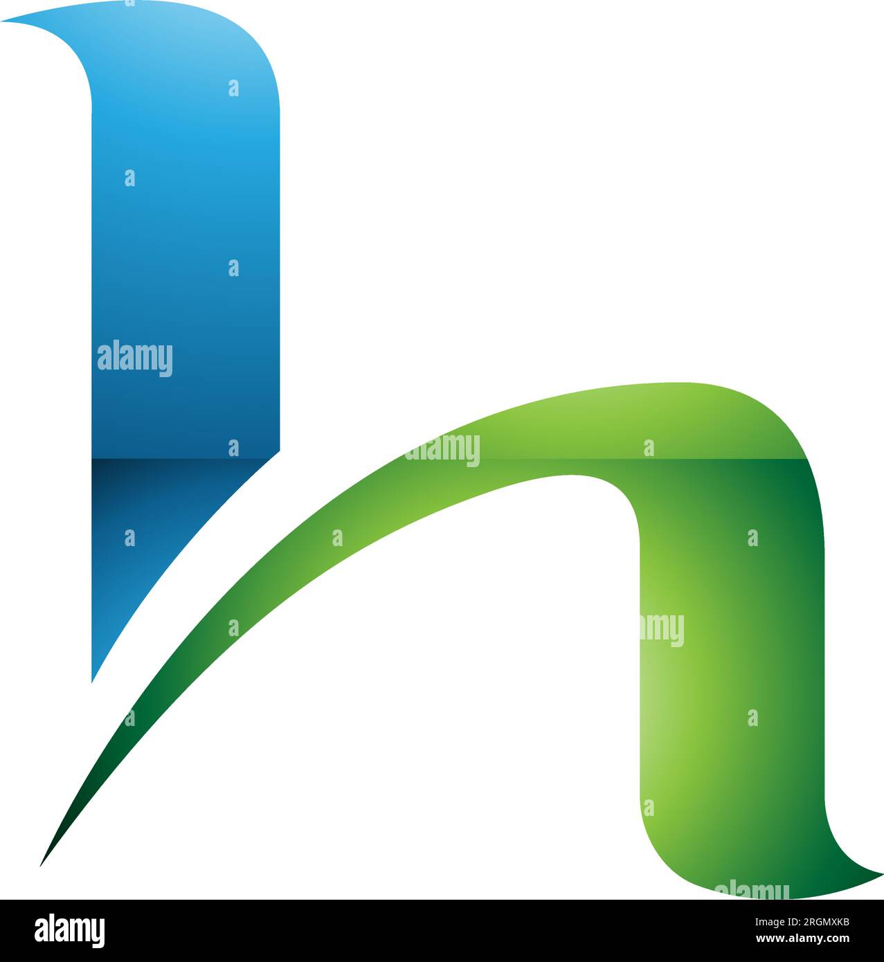 Blue and Green Glossy Letter H Icon with Round Spiky Lines on a White ...