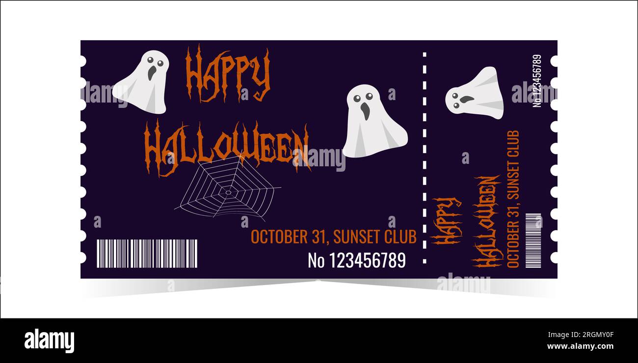 Layout of the Halloween Party Ticket Template. Scary ghosts on a dark ...