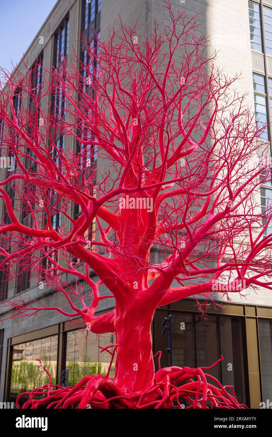 Bright red and pink "Old Tree" sculpture by Pamela Rosenkranz in The ...
