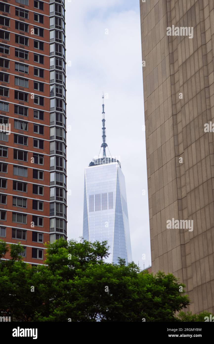 View of the One World Building World Trade Center top, between 2 ...