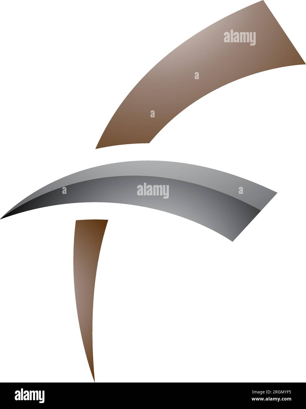 Brown and Black Glossy Letter F Icon with Round Spiky Lines on a White ...