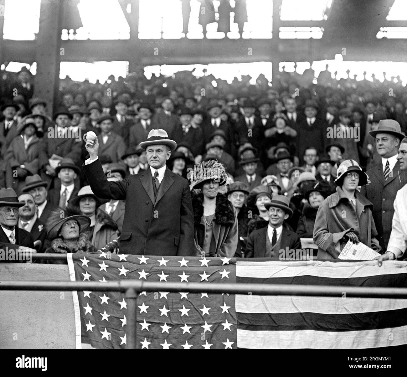President Calvin Coolidge throwing out the first ball at an opening day ...