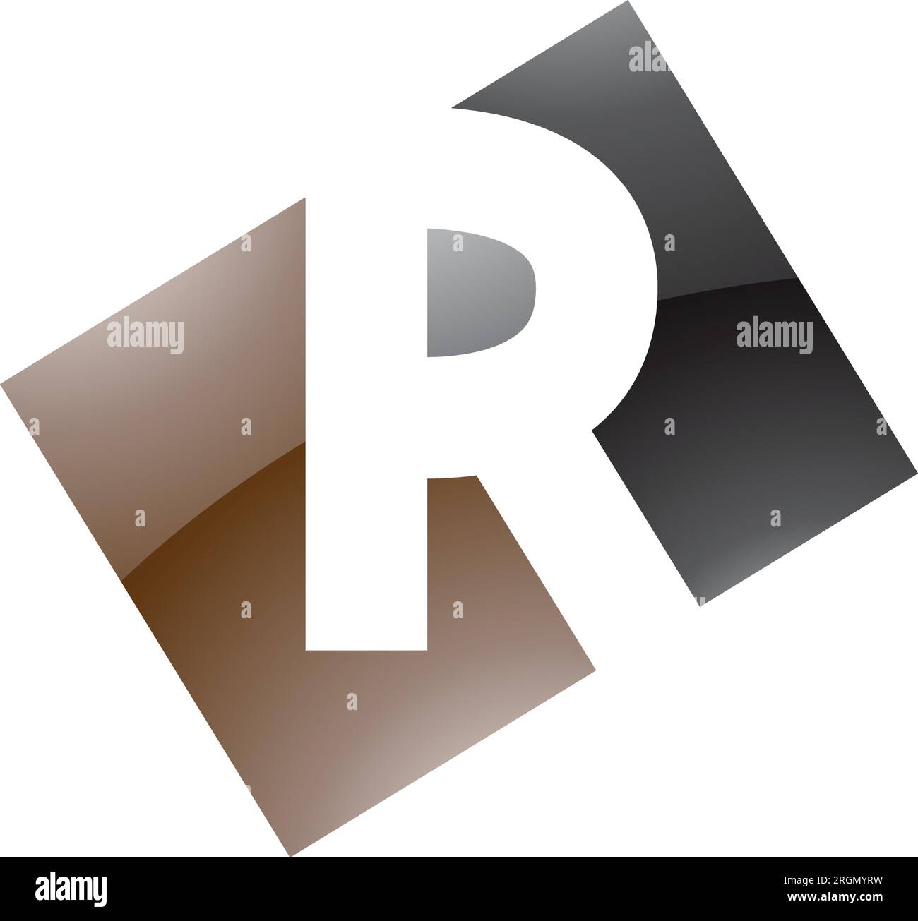 Brown and Black Glossy Rectangle Shaped Letter R Icon on a White ...