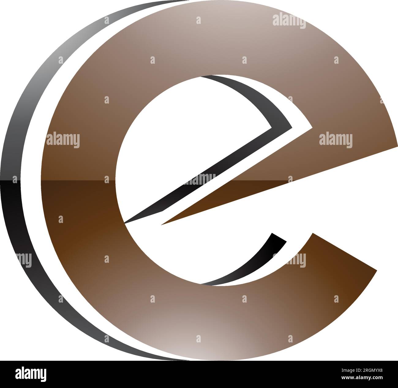 Brown and Black Glossy Round Layered Lowercase Letter E Icon on a White ...