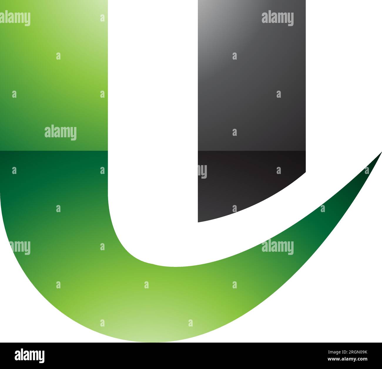 Green and Black Glossy Bold Curvy Shaped Letter U Icon on a White ...